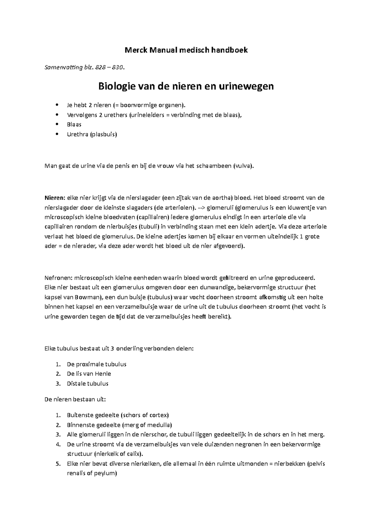 Biologie van de nieren en de urinewegen - Merck Manual medisch handboek ...