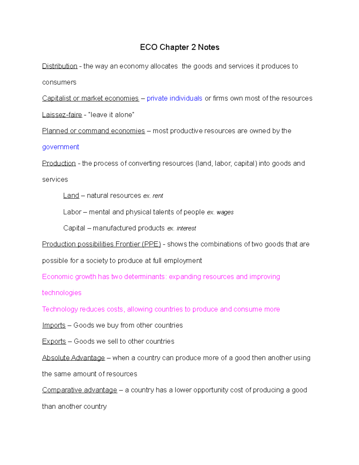 ECO Chapter 2 Notes - ECO Chapter 2 Notes Distribution - the way an ...