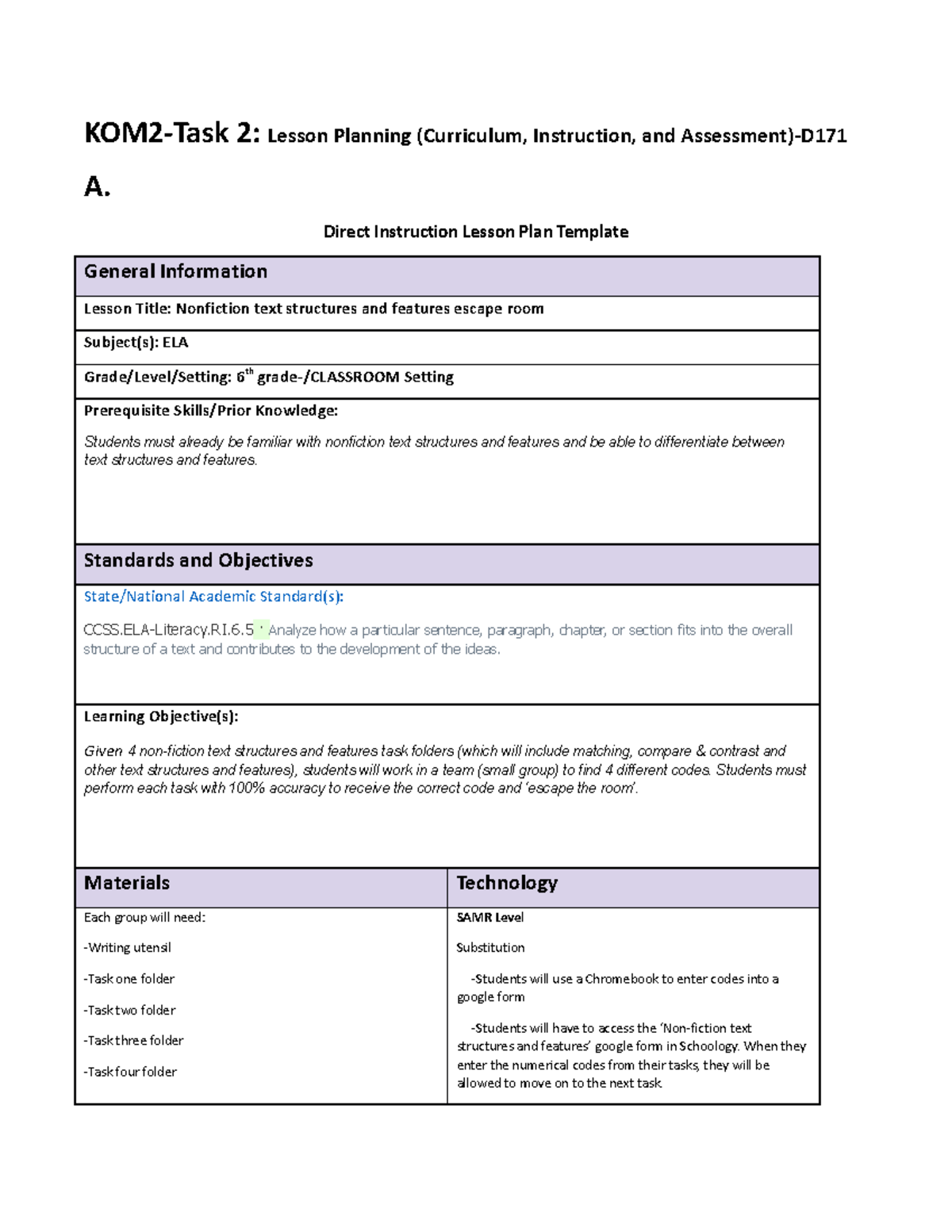 KOM2-task 2-Direct Instruction Lesson Plan template - KOM2-Task 2 ...