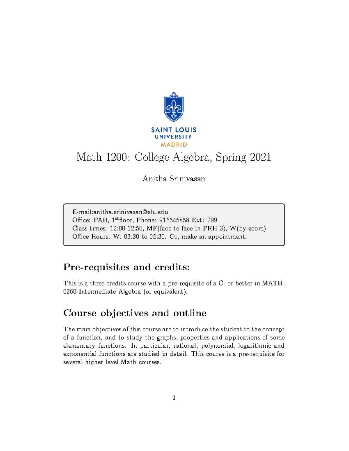 Math 1200 - Planner - Math 1200: College Algebra, Spring 2021 Anitha ...
