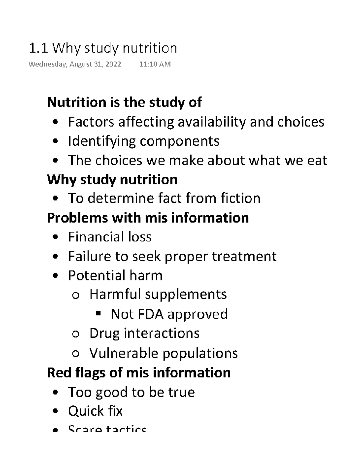 1.1 Why study nutrition - Nutrition is the study of - Factors affecting ...