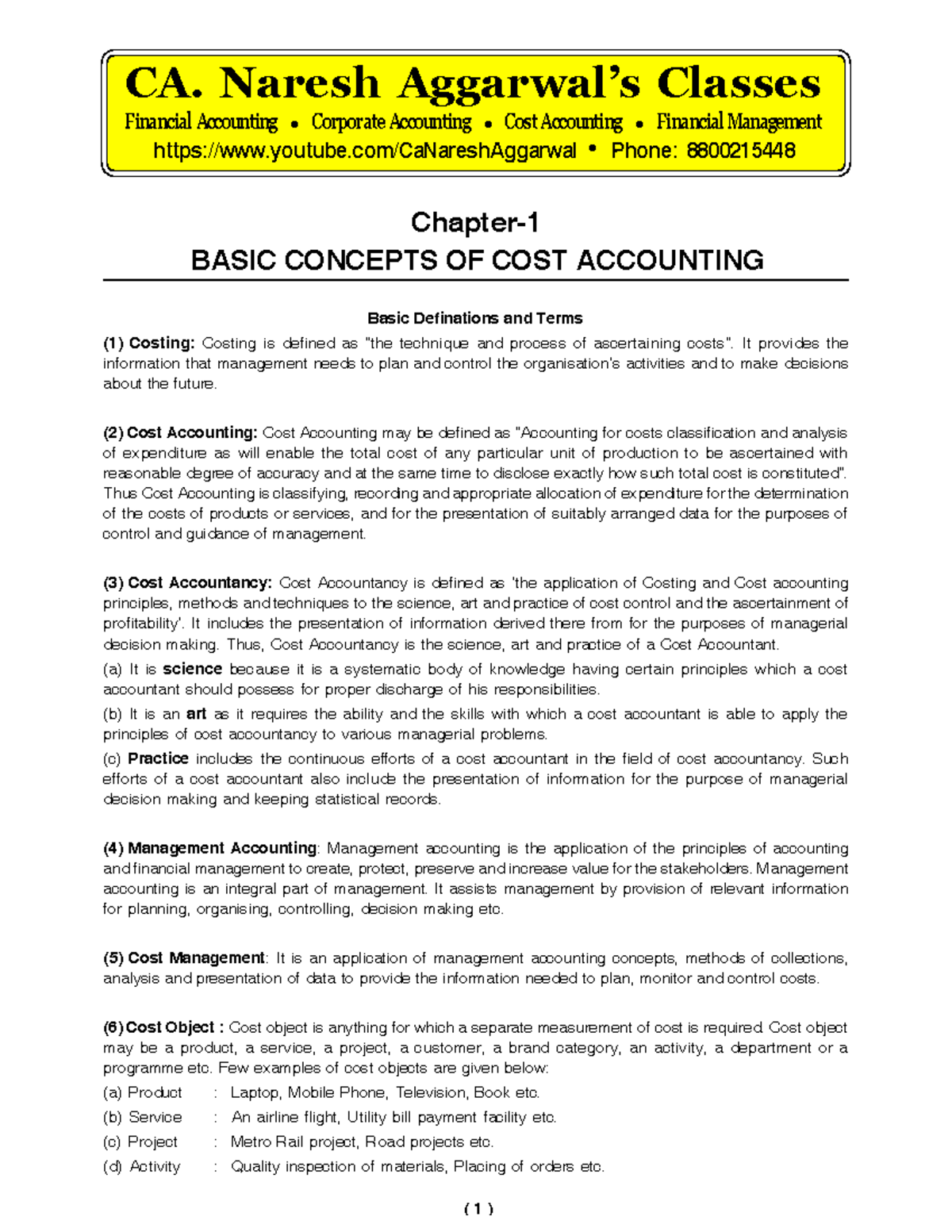 Costing - Basic Concepts (Theory) - Financial Accounting • Corporate ...