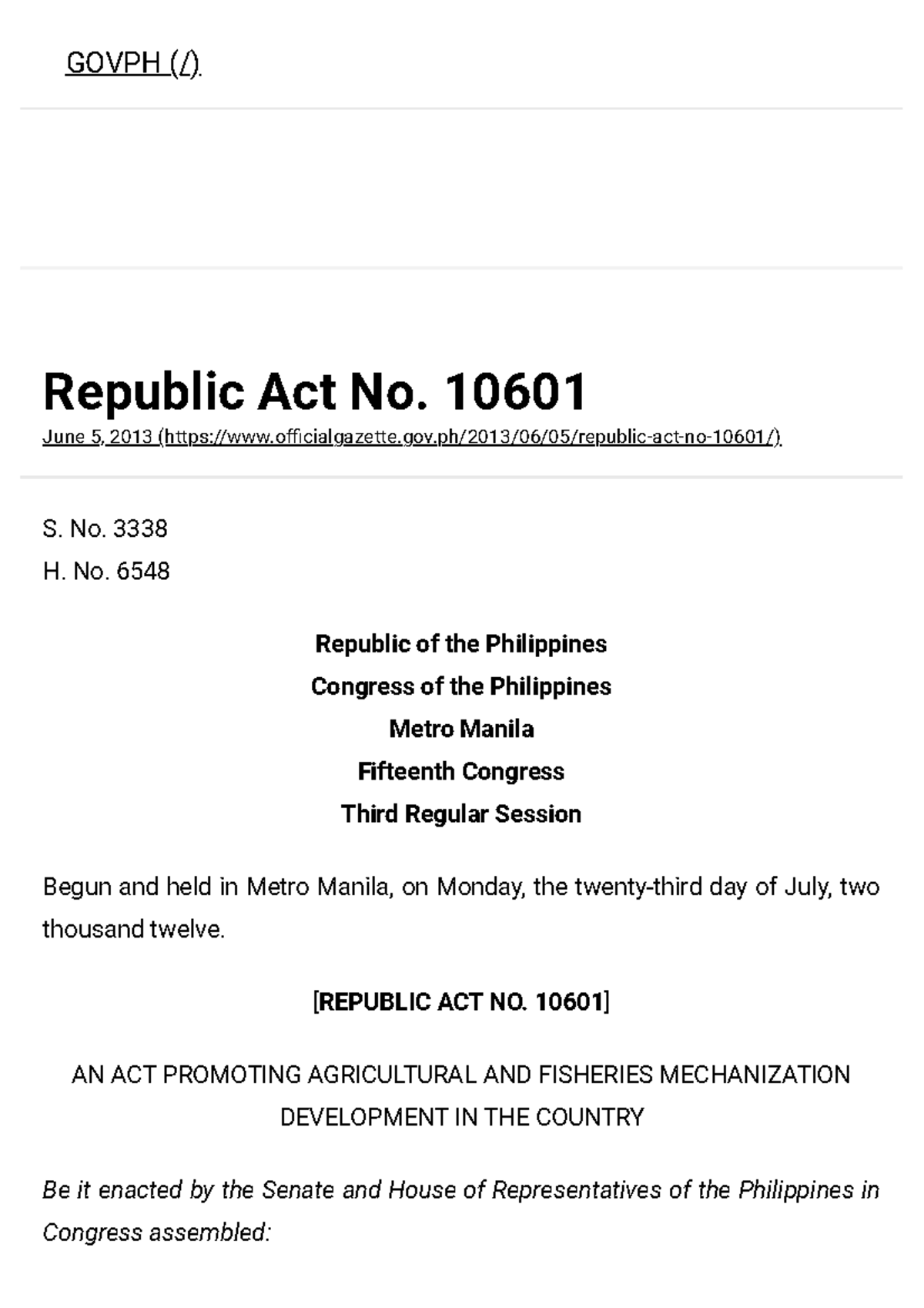 Phi128441 - afmech law RA10601 - Republic Act No. 10601 June 5, 2013 ...