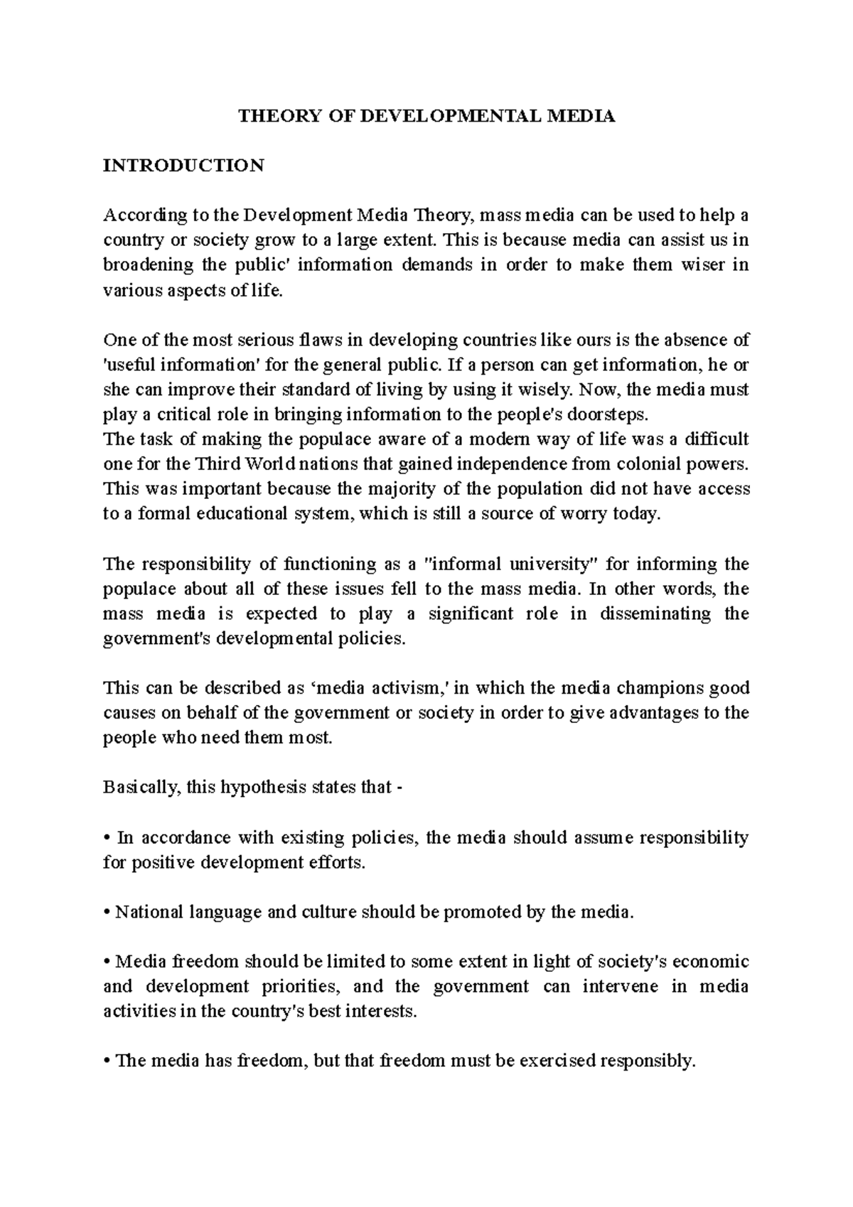 Theory OF Developmental Media - THEORY OF DEVELOPMENTAL MEDIA ...