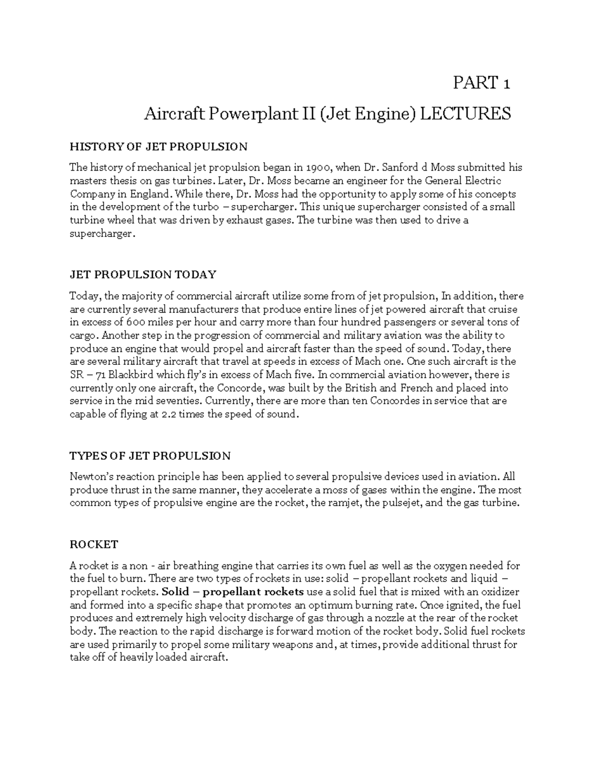 Aircraft Powerplant II (Jet Engine) Lectures PART 1 - Aircraft ...