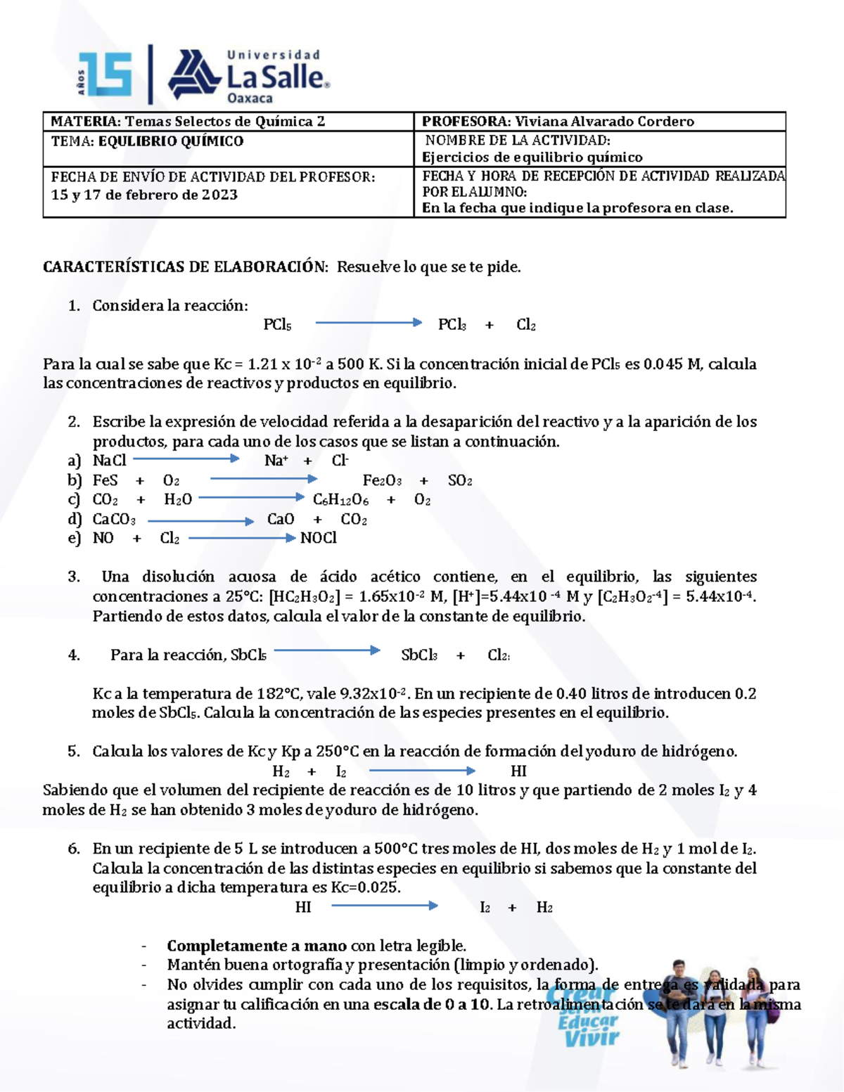 Act 4 Equilibrio Químico CaracterÍsticas De ElaboraciÓn Resuelve Lo
