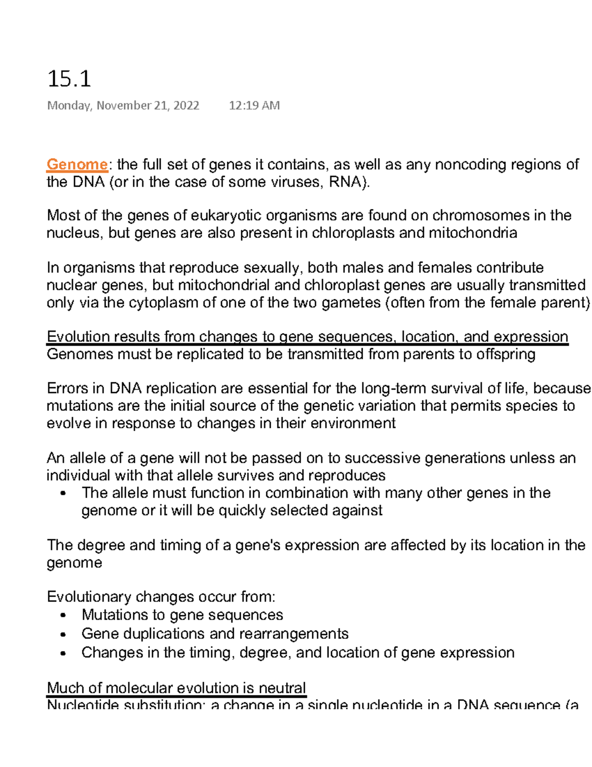 15 - Chapter 15.1 Reading notes - Genome: the full set of genes it ...
