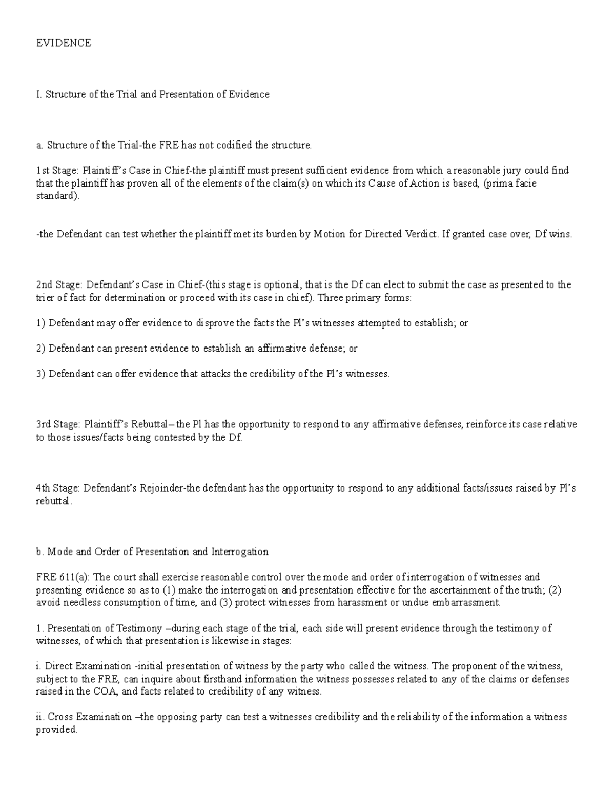 Backup of Evidence Outline 87pages - EVIDENCE I. Structure of the Trial ...