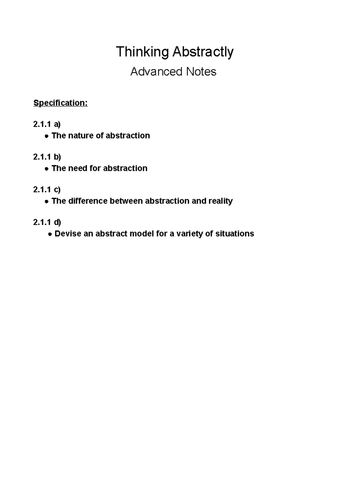 Thinking Abstractly - Thinking Abstractly Advanced Notes Specification ...