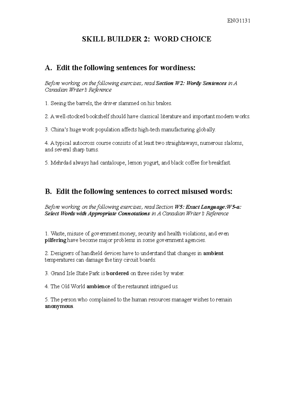 Skill builder 2 - ENG SKILL BUILDER 2: WORD CHOICE A. Edit the ...
