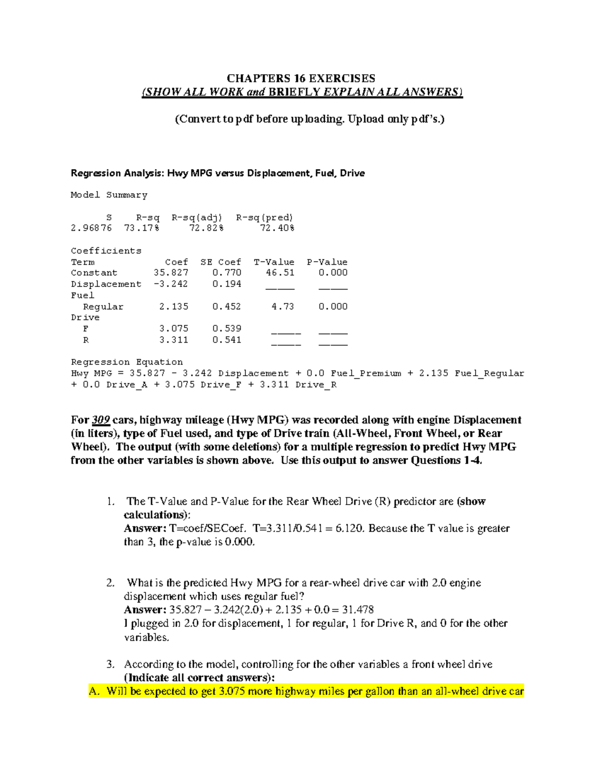 Summer 22 Chapter 16 Exers - CHAPTERS 16 EXERCISES (SHOW ALL WORK and ...