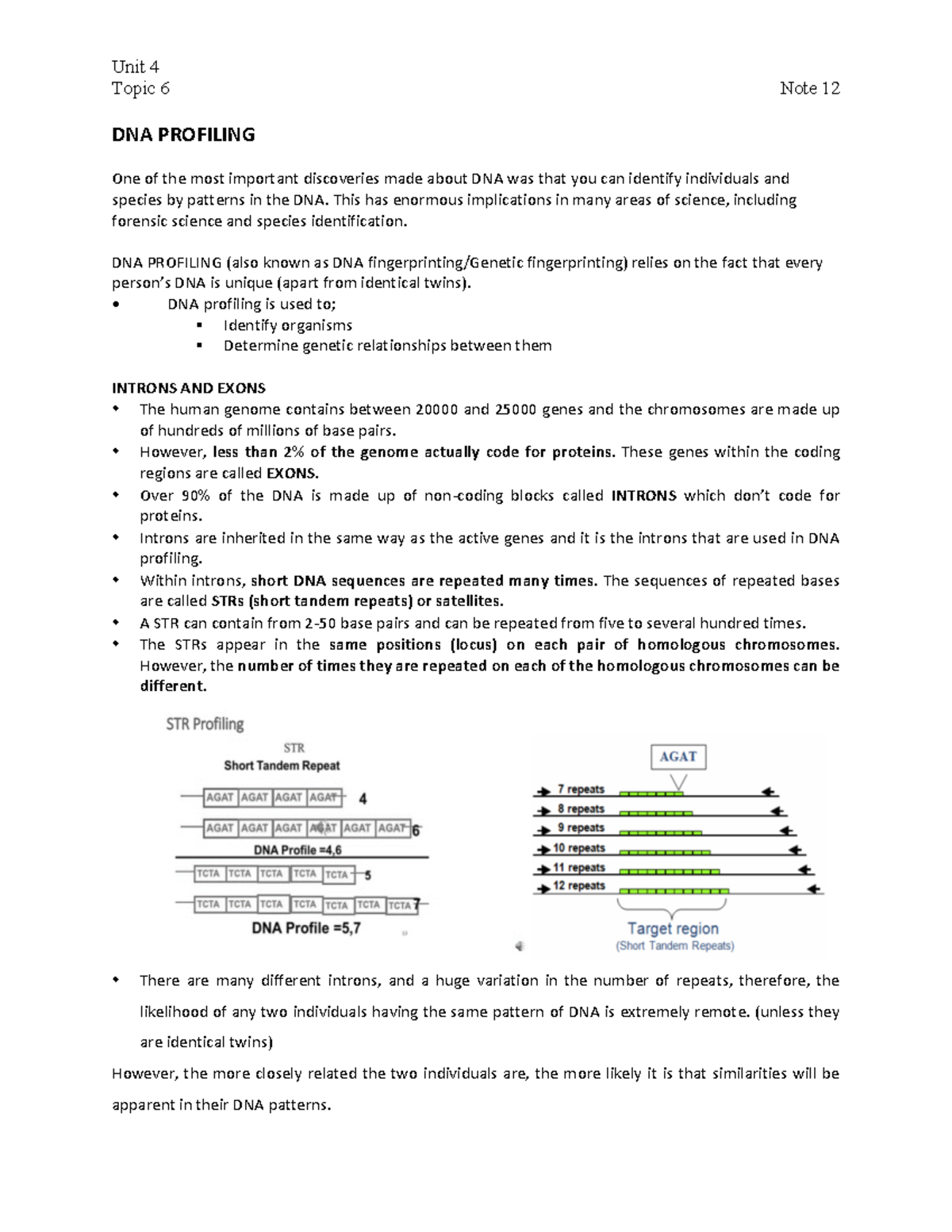Note 12- DNA Profiling - Alevel notes on biology - Topic 6 Note 12 DNA ...