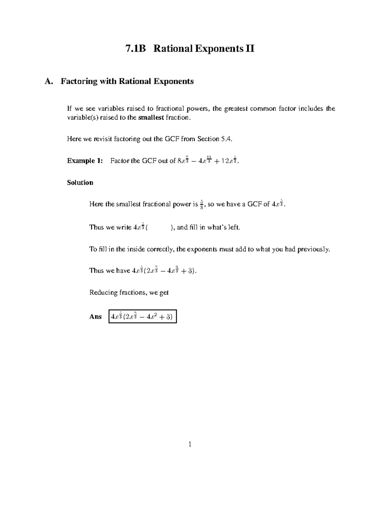 7 1b Rational Exponents Ii Factoring With Rational Exponents If We See Variables Raised To