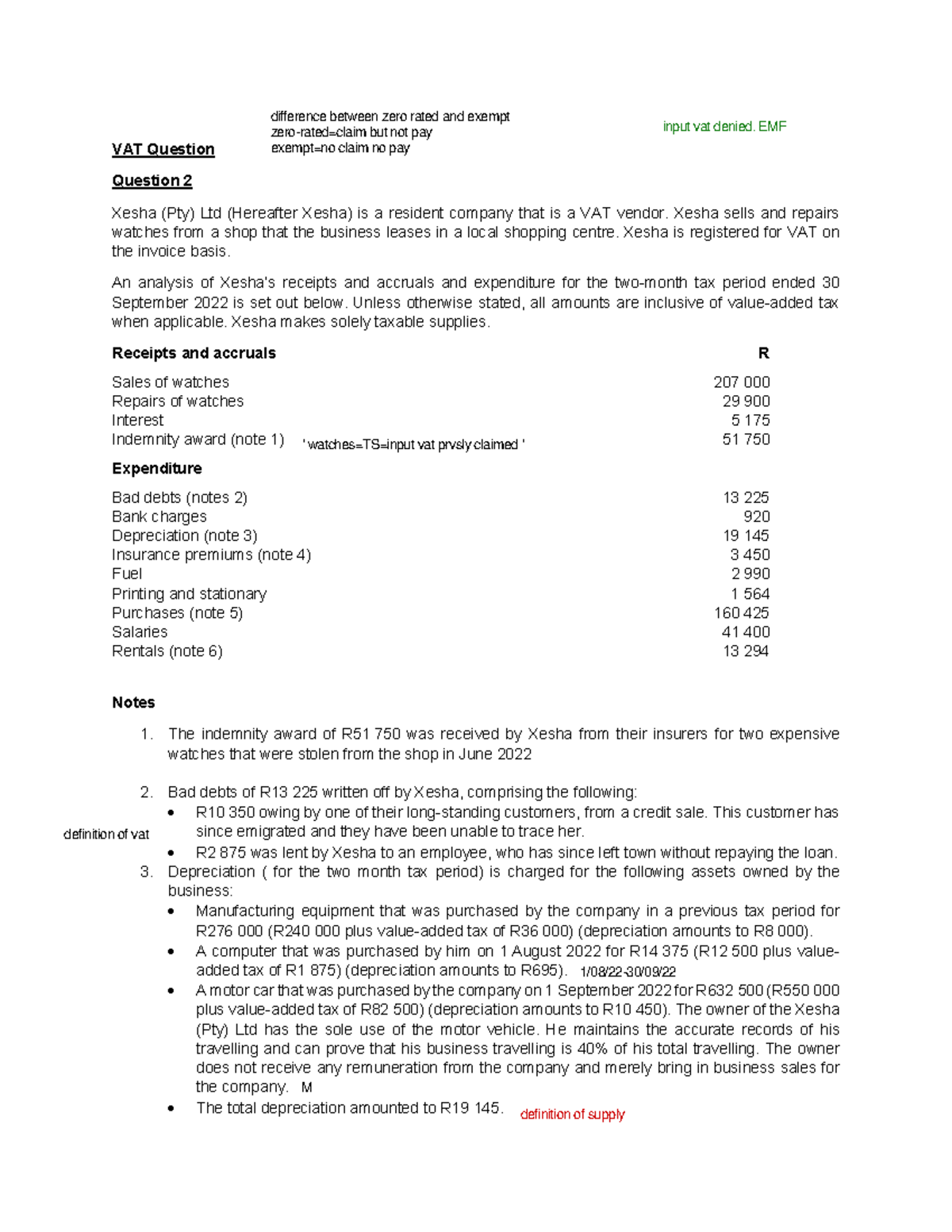 VAT tutorial question.pdf - VAT Question Question 2 Xesha (Pty) Ltd ...