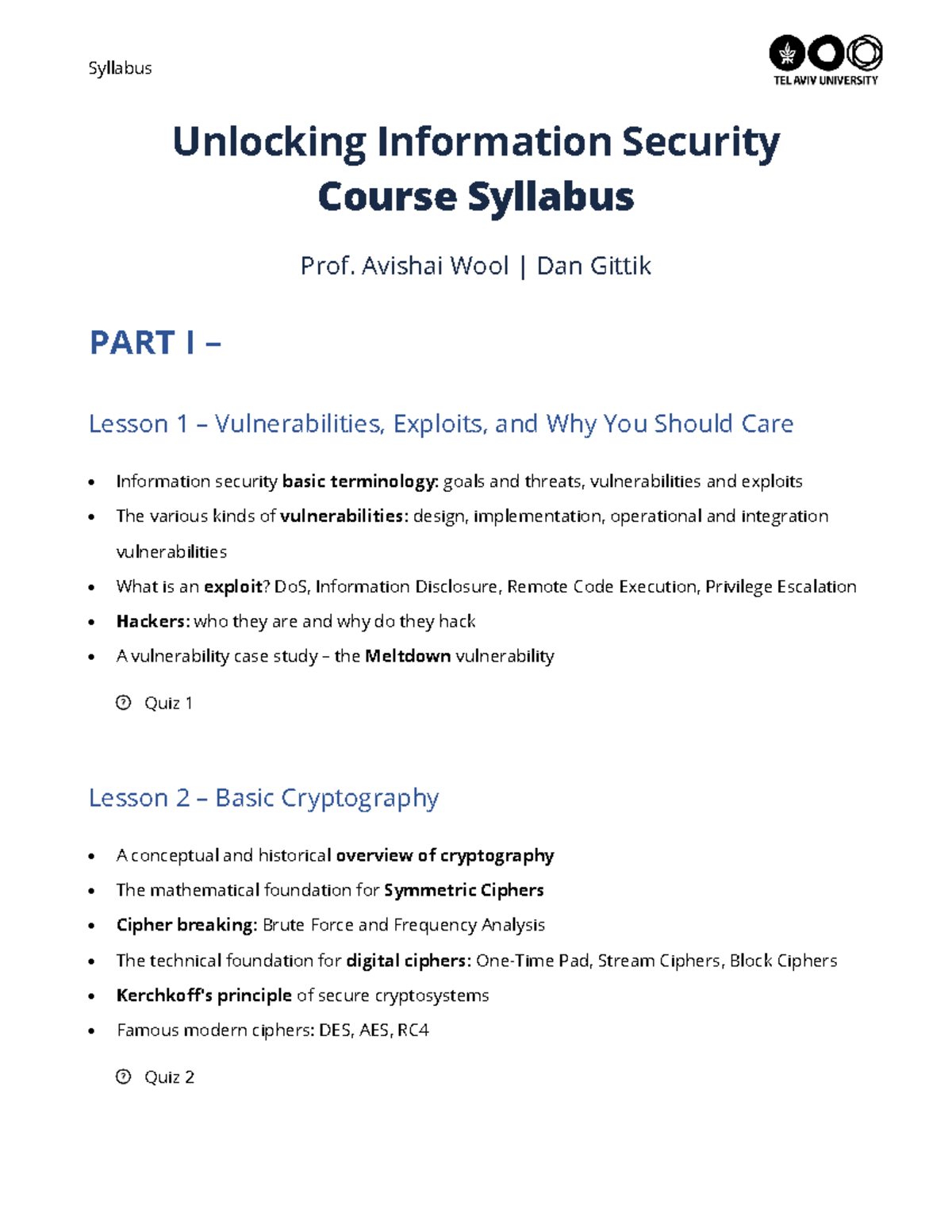 Unlocking Information Security - Program Syllabus - Unlocking ...