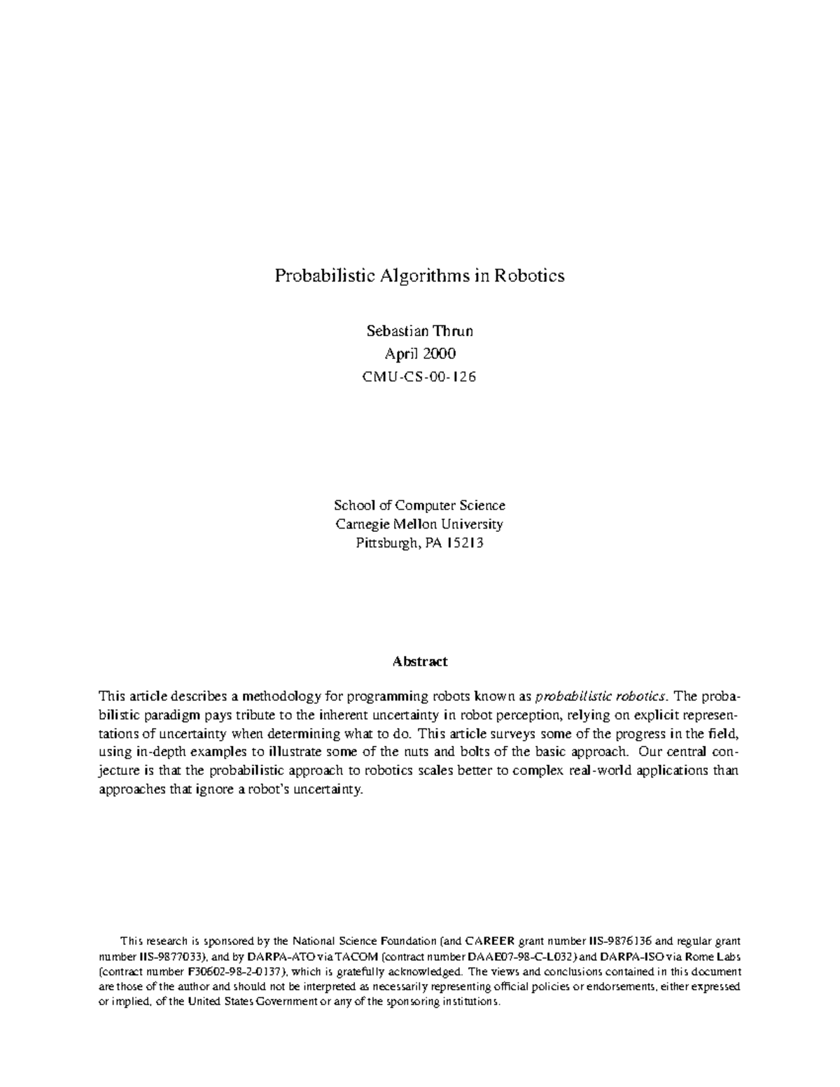 3. Probabilistic Algorithms in Robotics Author Sebastian Thrun ...