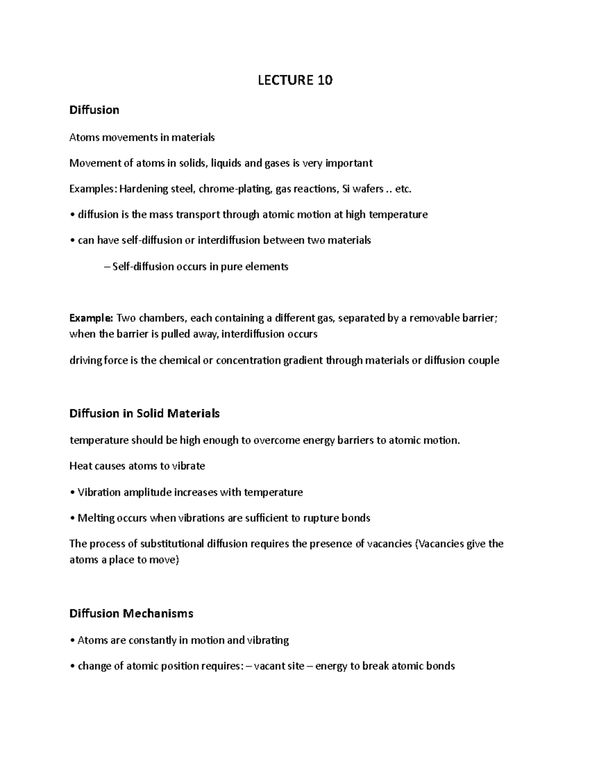 Lecture 10 - types of diffusion and mechanisms - LECTURE 10 Diffusion ...
