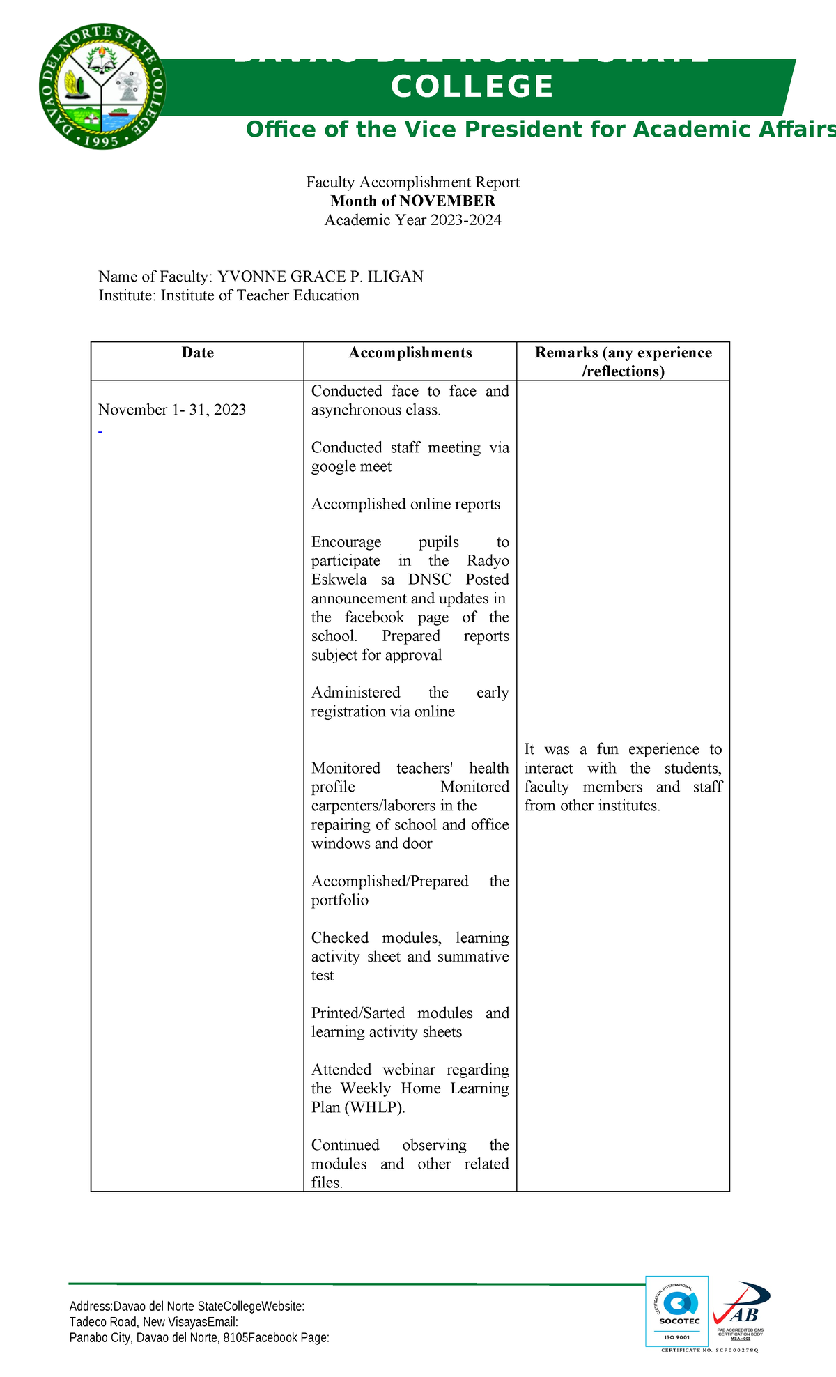 Accomplishment- Report Iligan - Office of the Vice President for ...