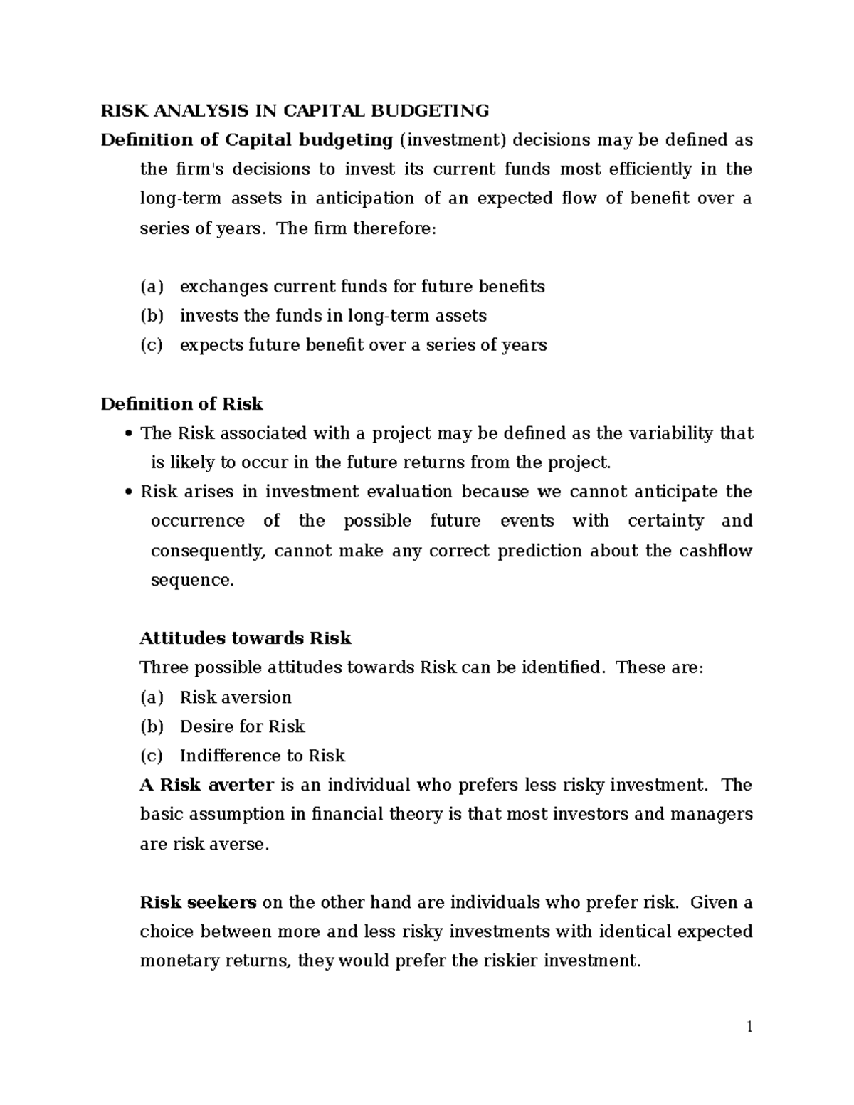 RISK Analysis IN Capital Budgeting - RISK ANALYSIS IN CAPITAL BUDGETING ...