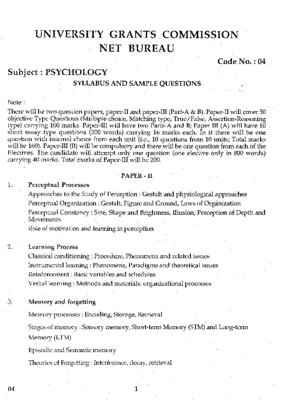04 UGC NET Syllabus Psychology - Clinical psychology - Studocu