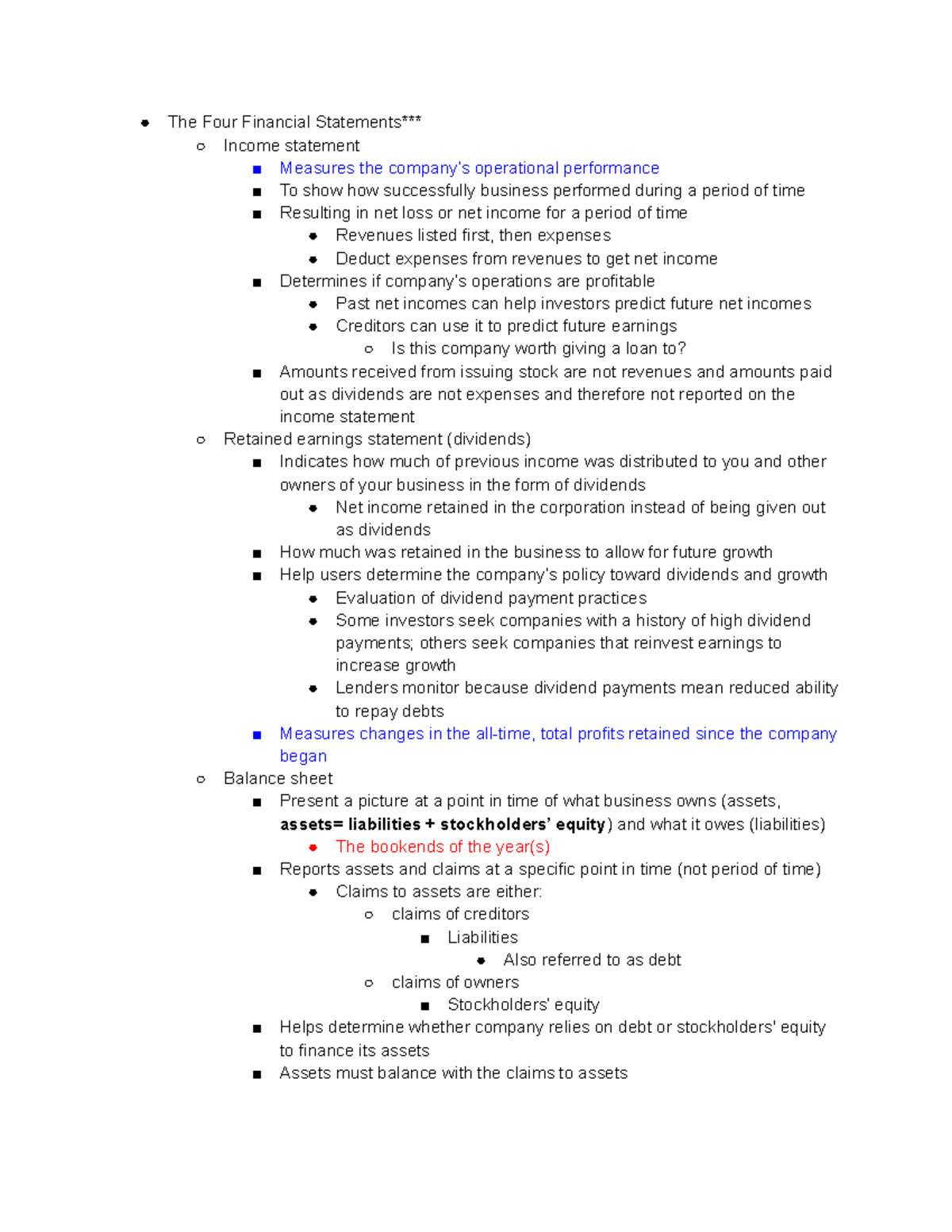 The Four Financial Statements - The Four Financial Statements*** Income ...