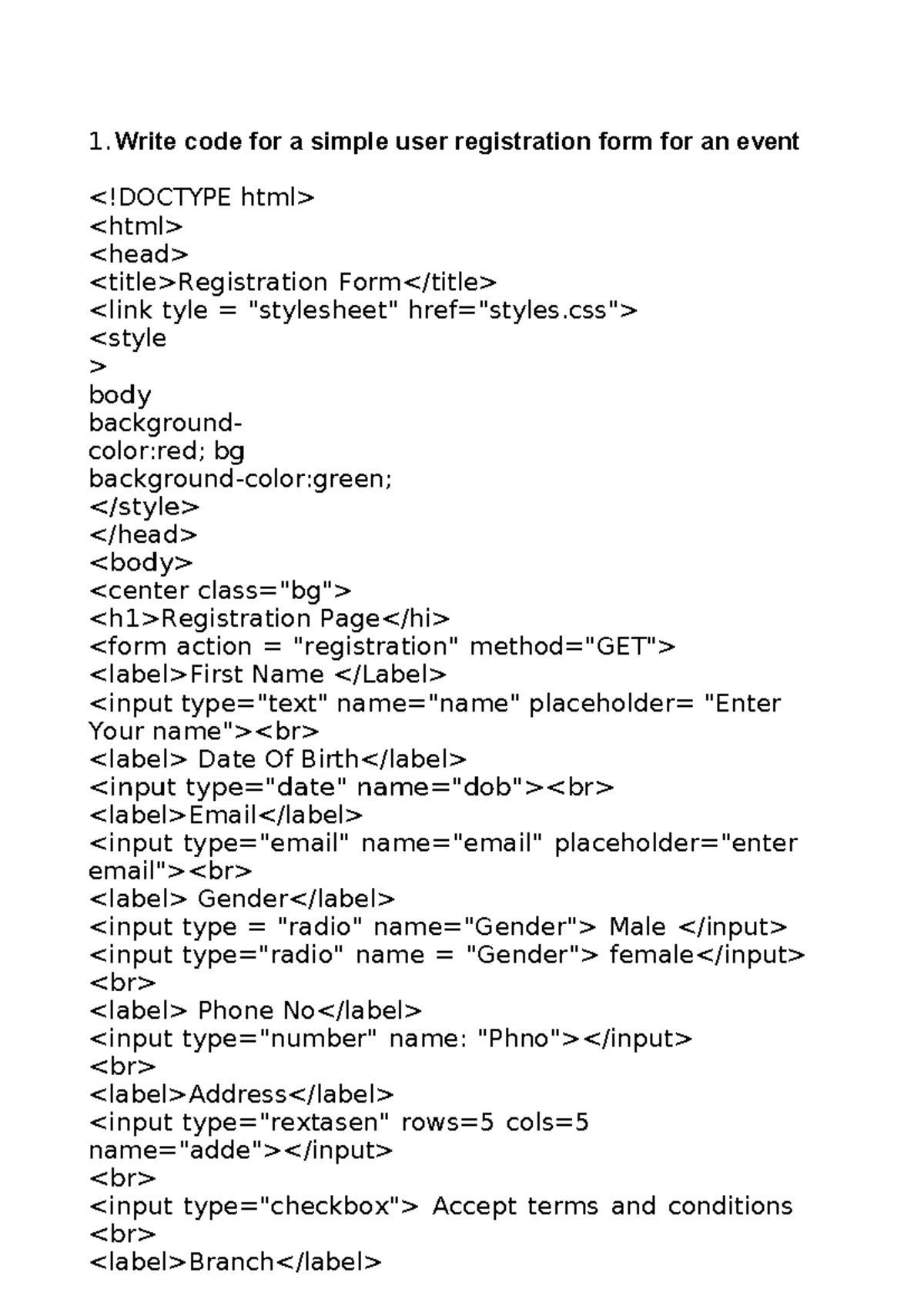 6644-devops manual - …………. - 1. Write code for a simple user registration form for an event ...