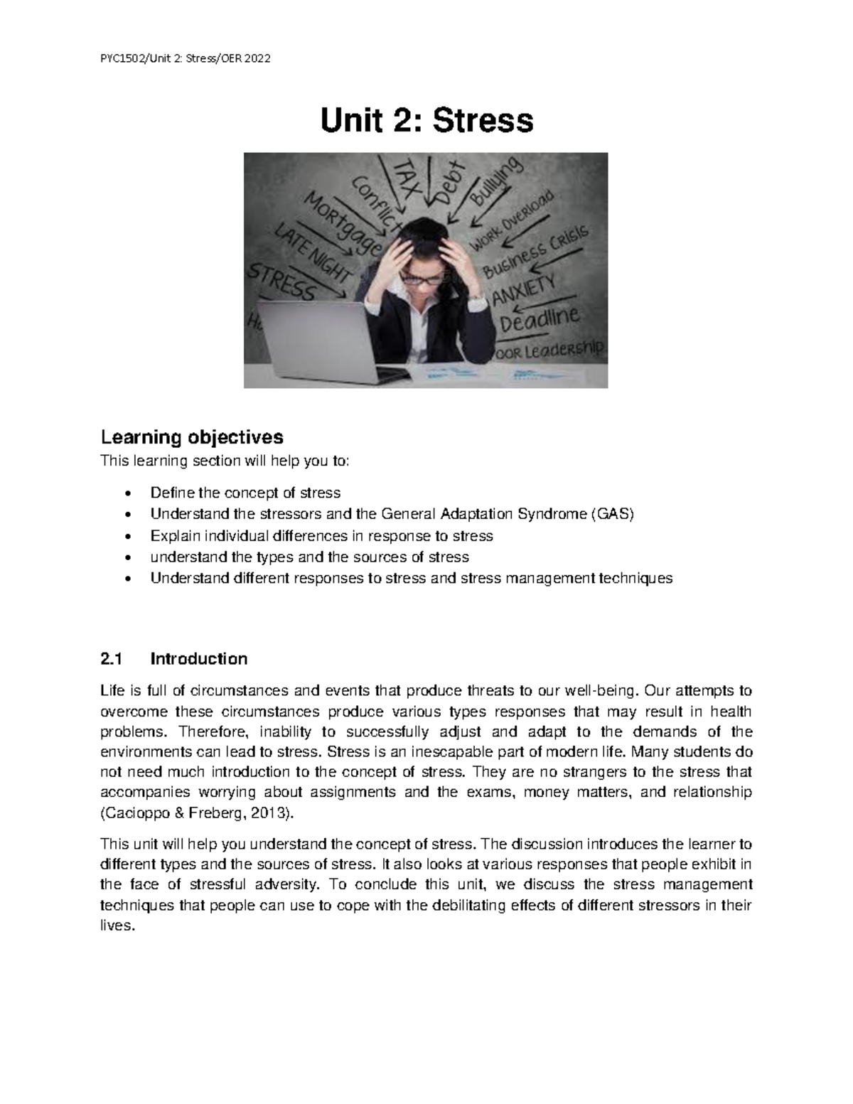 Unit 2 Stress - notes - Unit 2: Stress Learning objectives This ...