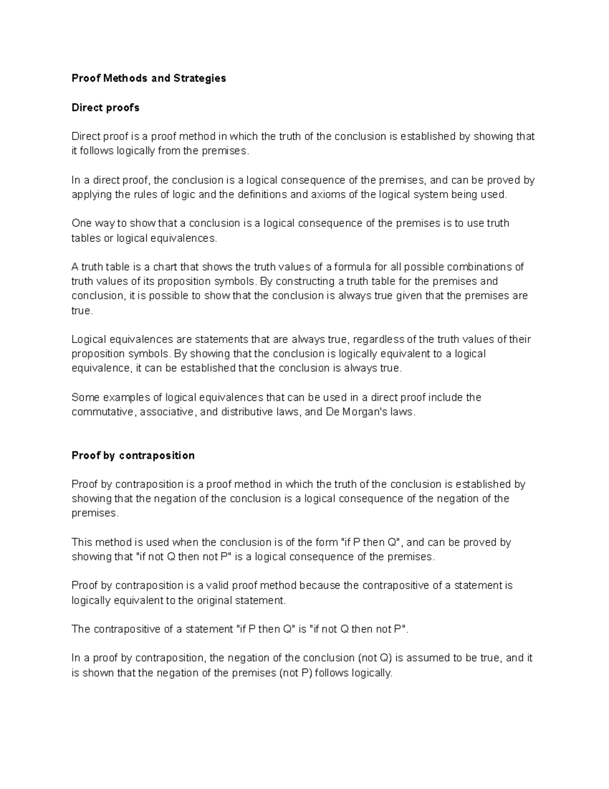Logic for Comp Sci notes 8 - Proof Methods and Strategies Direct proofs ...