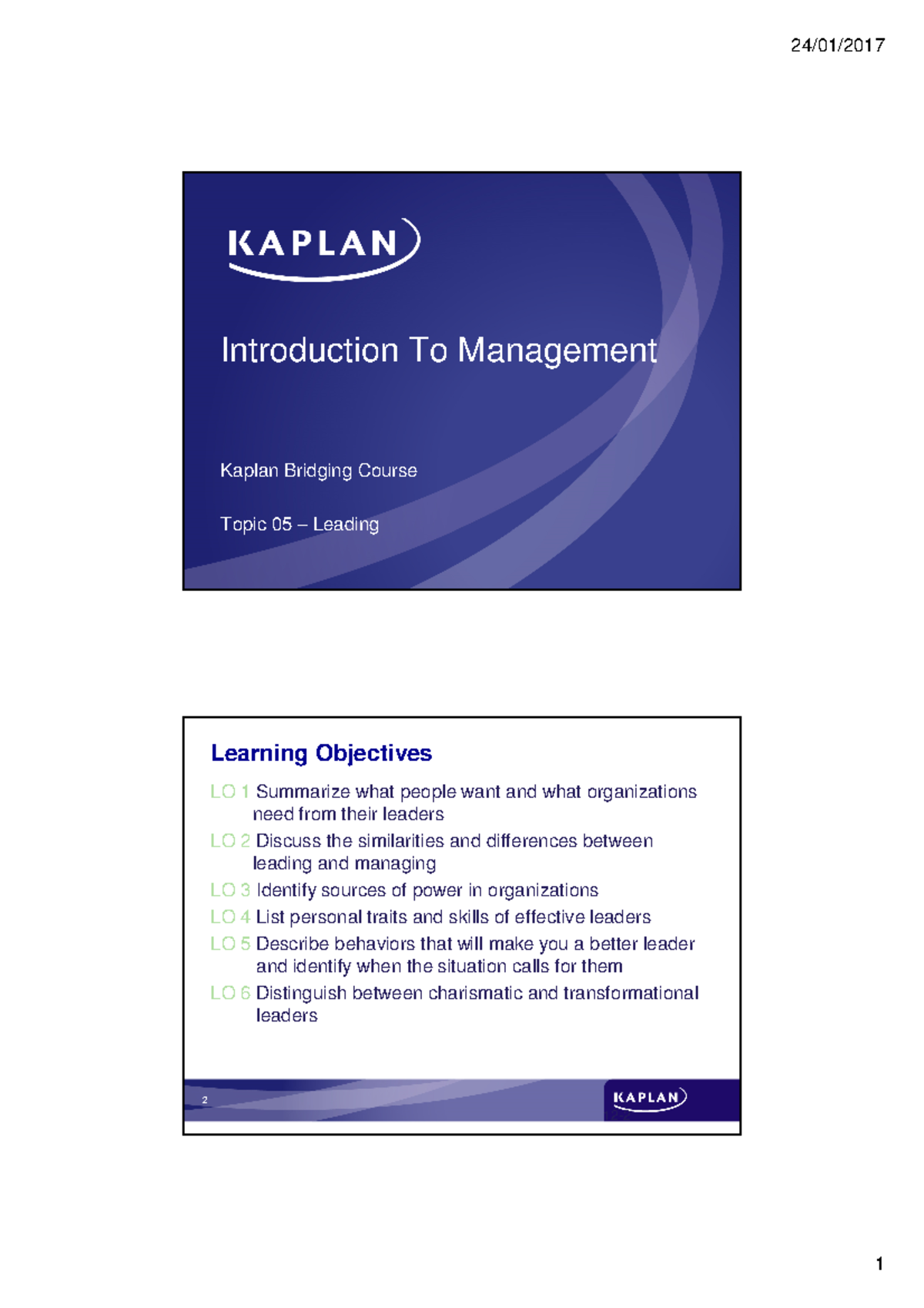ITM Bridging Topic 05 - Leading - Introduction To Management Kaplan ...