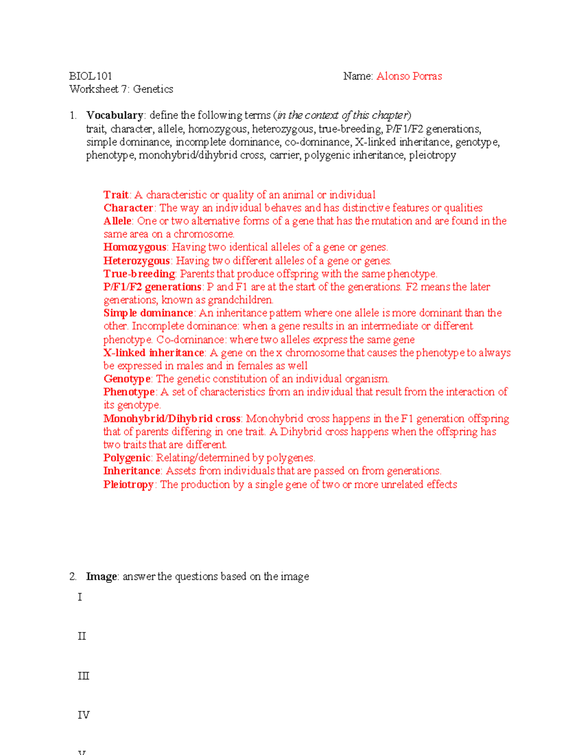 101 WS7 sp23 - Worksheet 7 work - BIOL101 Name: Alonso Porras Worksheet ...