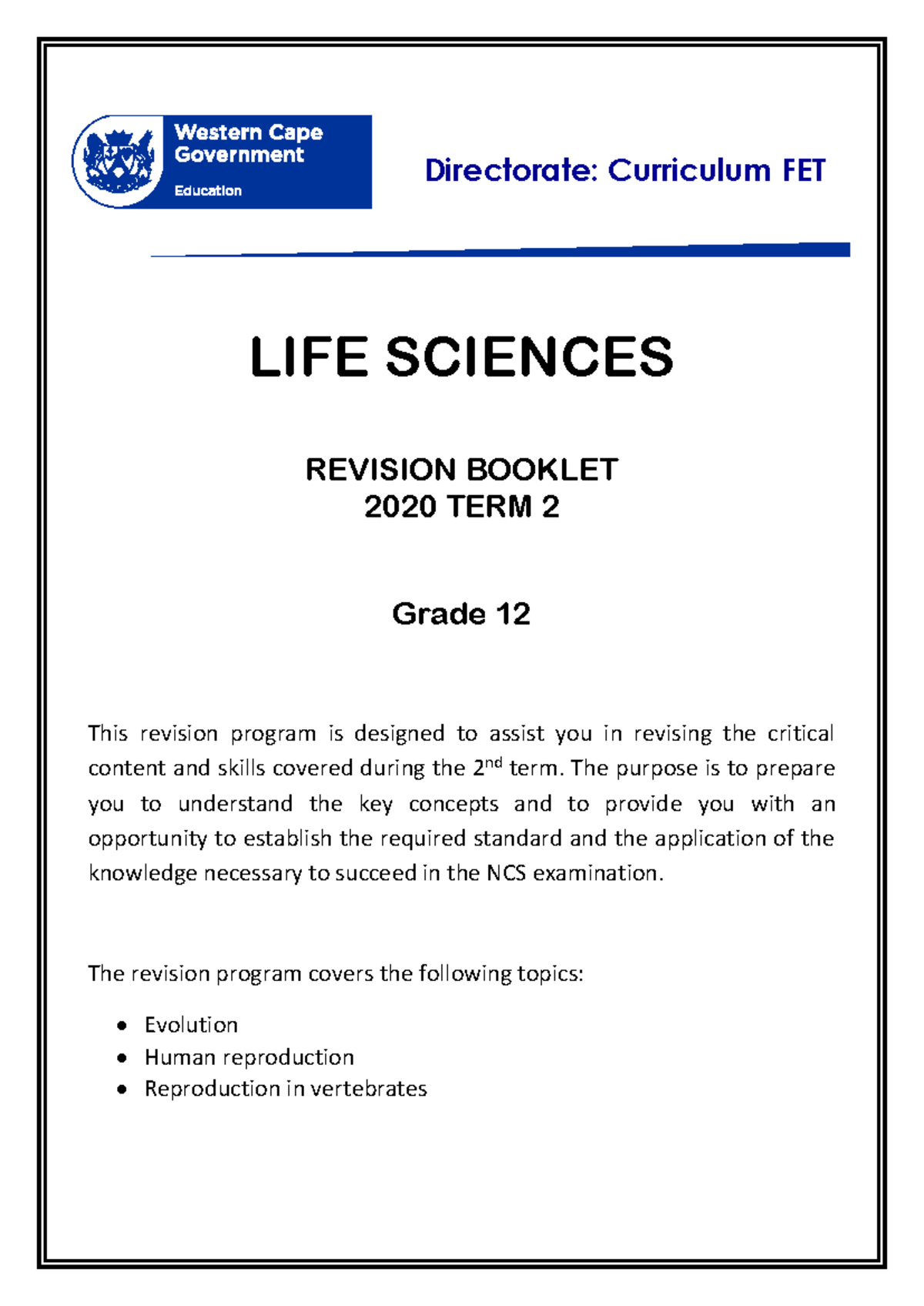 Life Sciences Term 2 Revision Material - Directorate: Curriculum FET ...