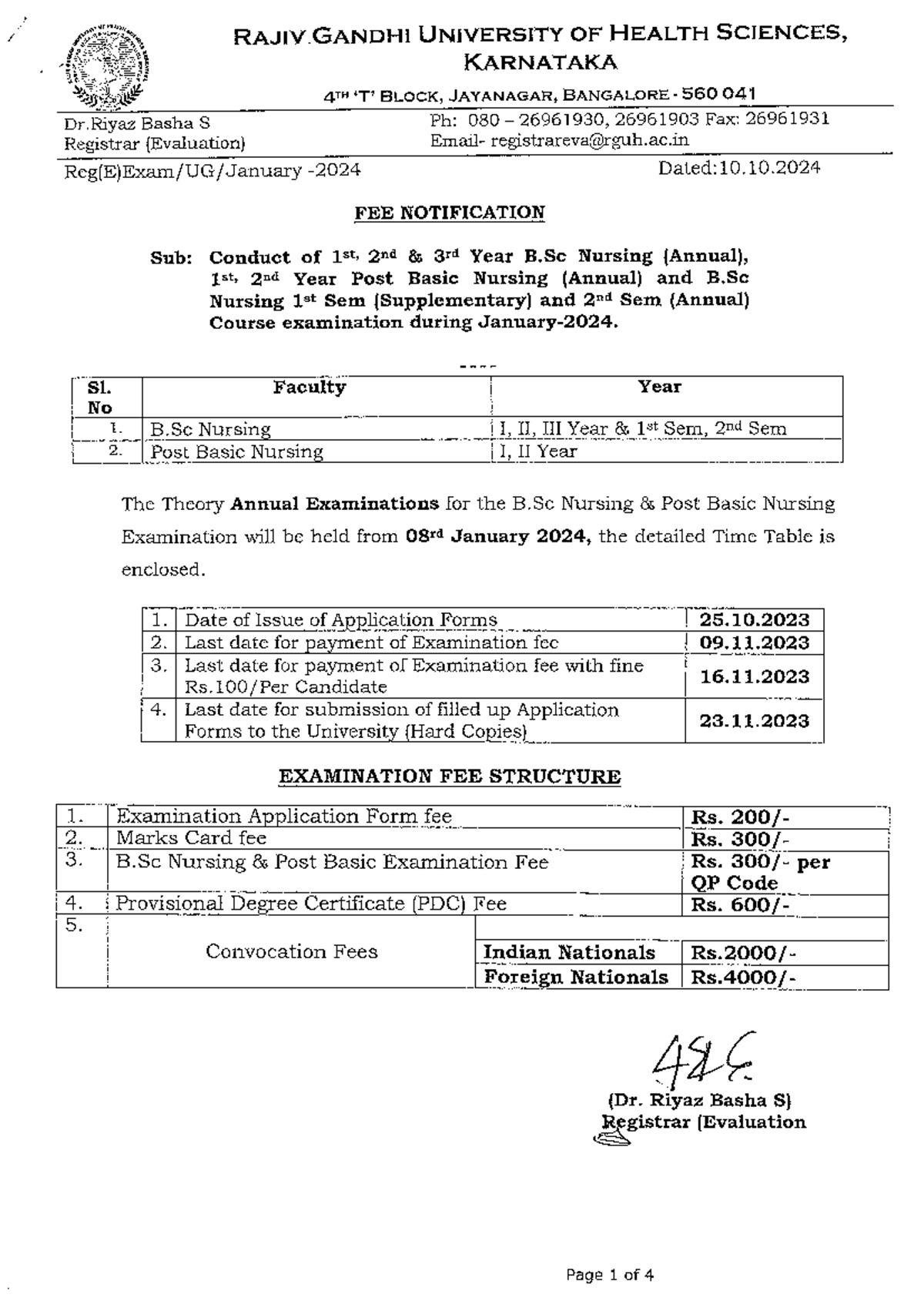 Fee Notification TT Conduct of 1 2 3 Year B.Sc Nursing 1 2 PB Nursing ...