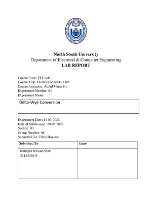 EEE141 Lab 2 - 2. Experiment Name KCL, Current Divider Rule with Parallel and Ladder Circuit. 3 ...