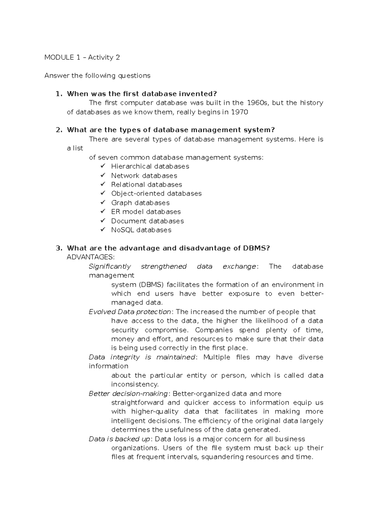 Module 1 - Activity 2 - English - MODULE 1 – Activity 2 Answer the ...