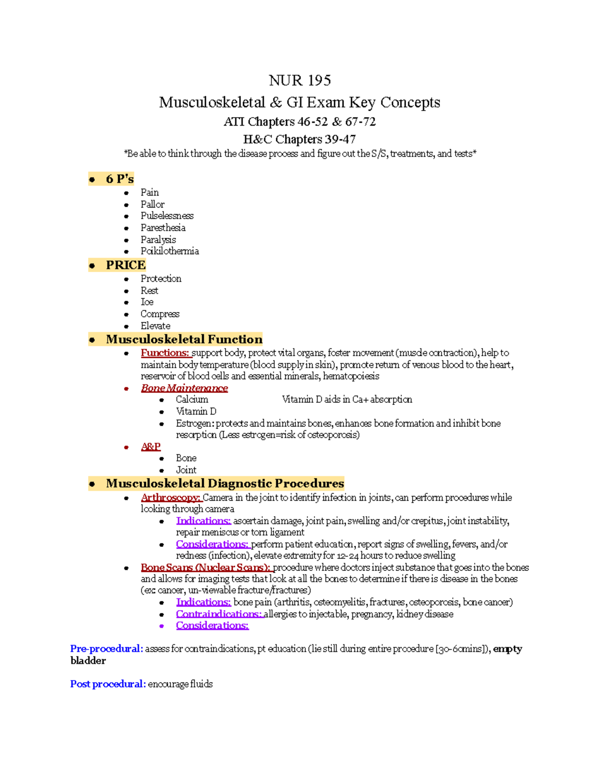 Cotac review - NUR 195 Musculoskeletal & GI Exam Key Concepts ATI ...