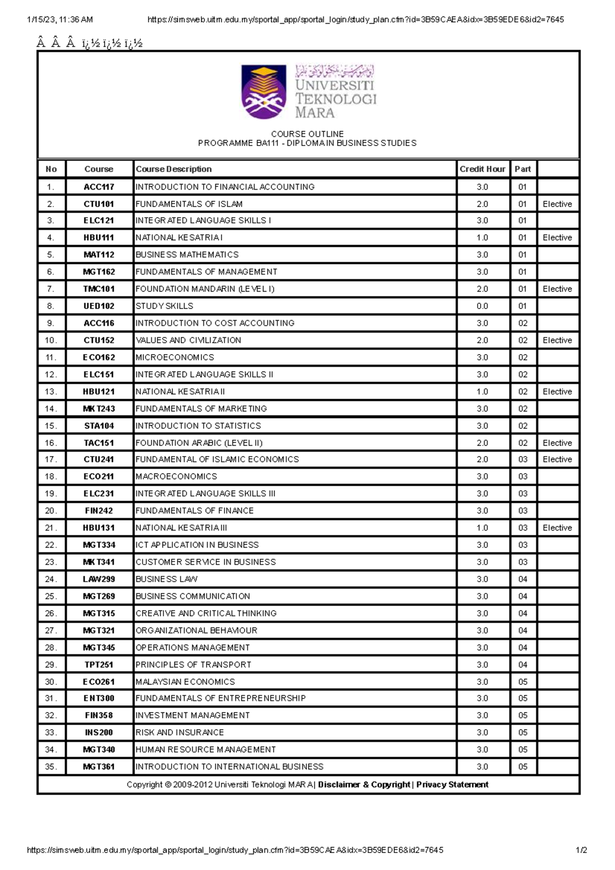 Course Outline - 1/15/23, 11:36 AM - Studocu