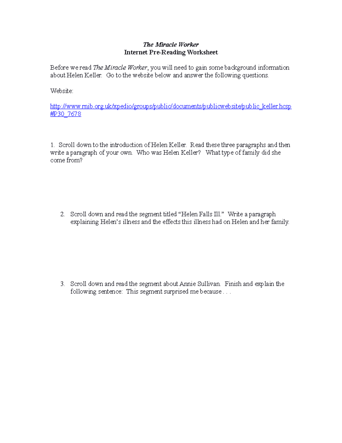 The Miracle Worker - helps - The Miracle Worker Internet Pre-Reading ...