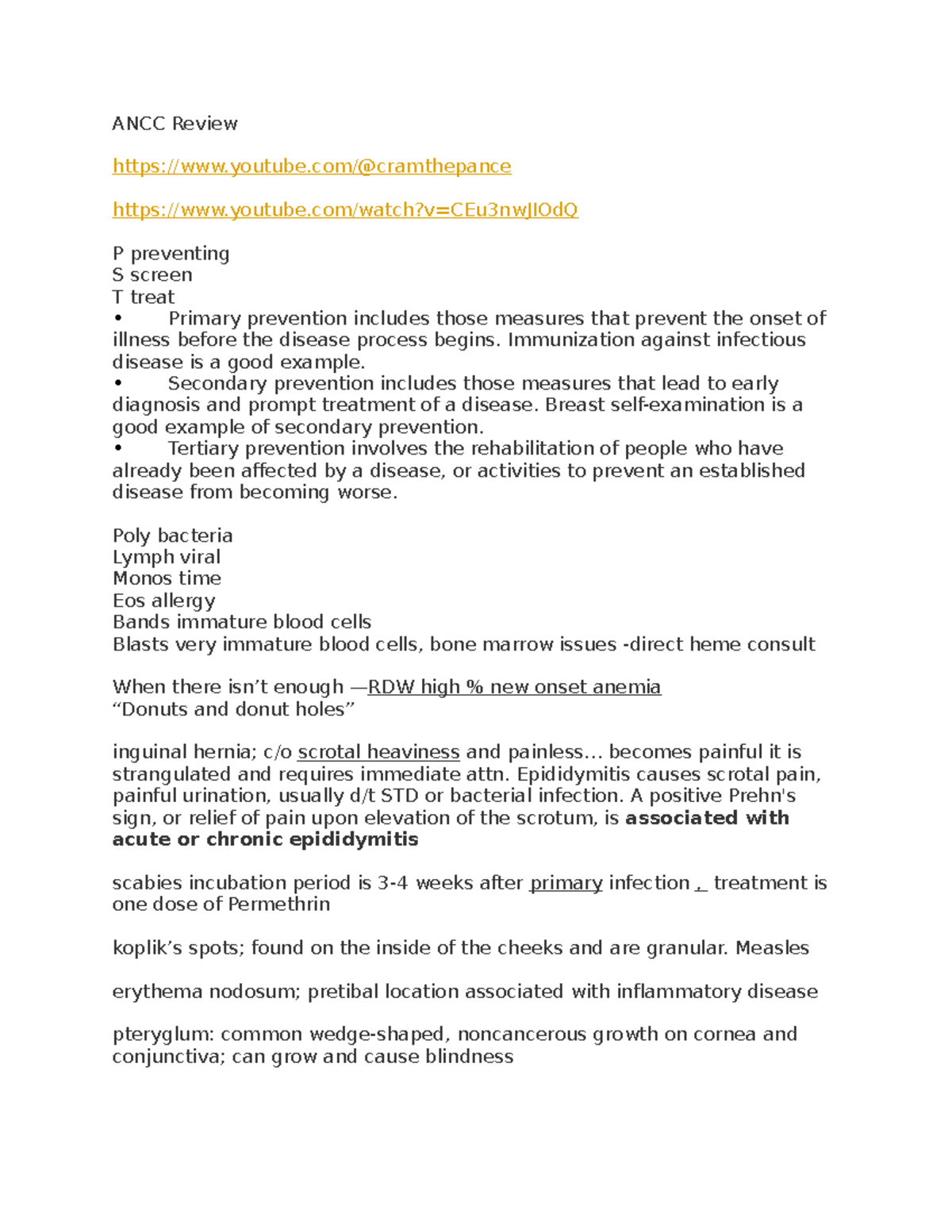 ANCC Review - just my notes - ANCC Review youtube/@cramthepance youtube ...
