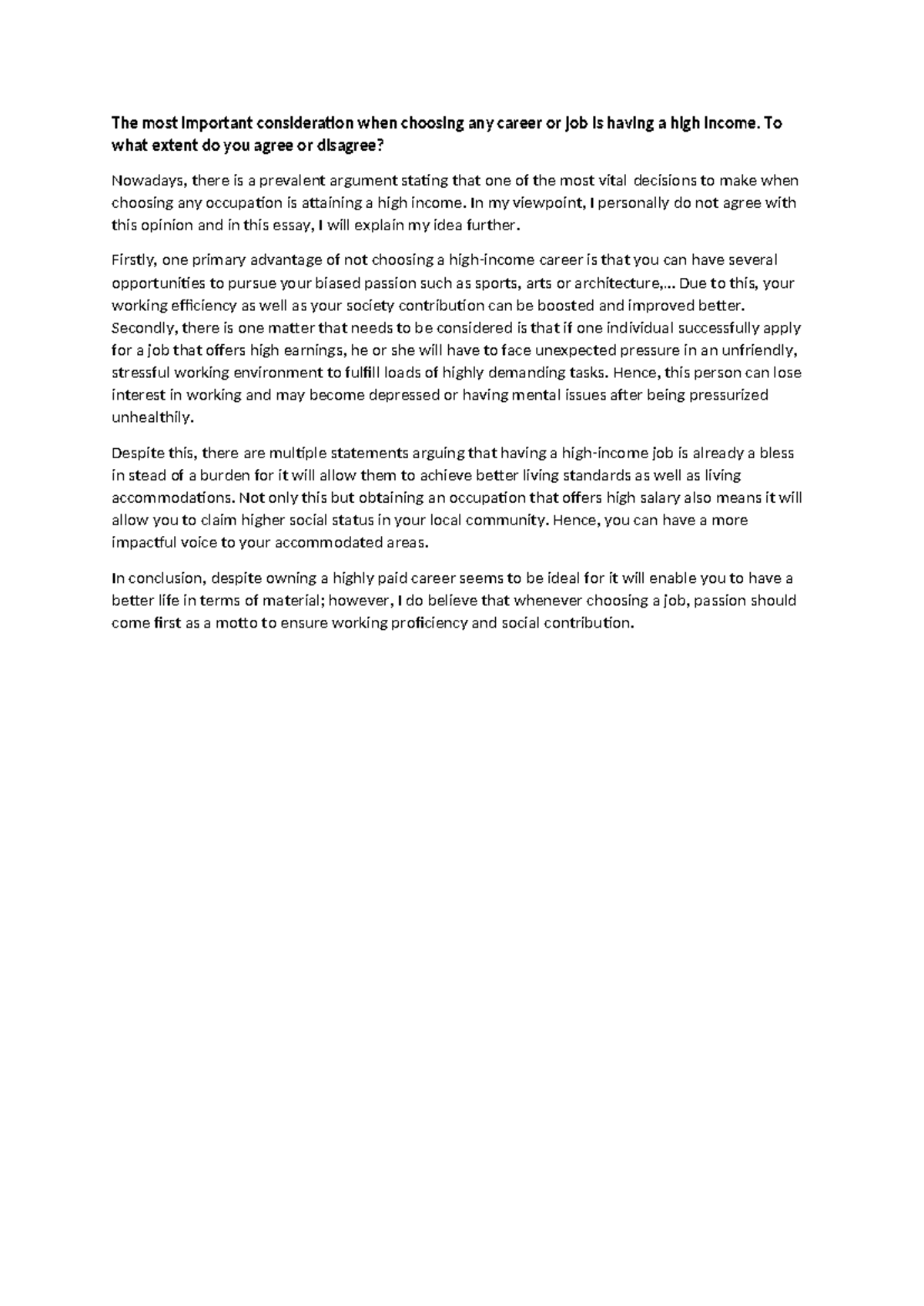 Writing task 2, job - The most important consideration when choosing ...