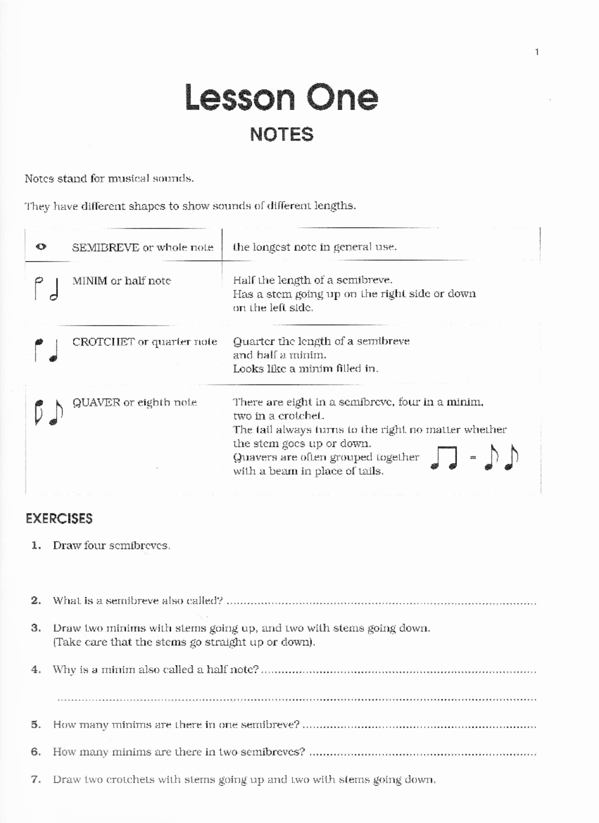 Grade 1 Master Your Theory - ####### Lesson One NOTES Notes stand for ...