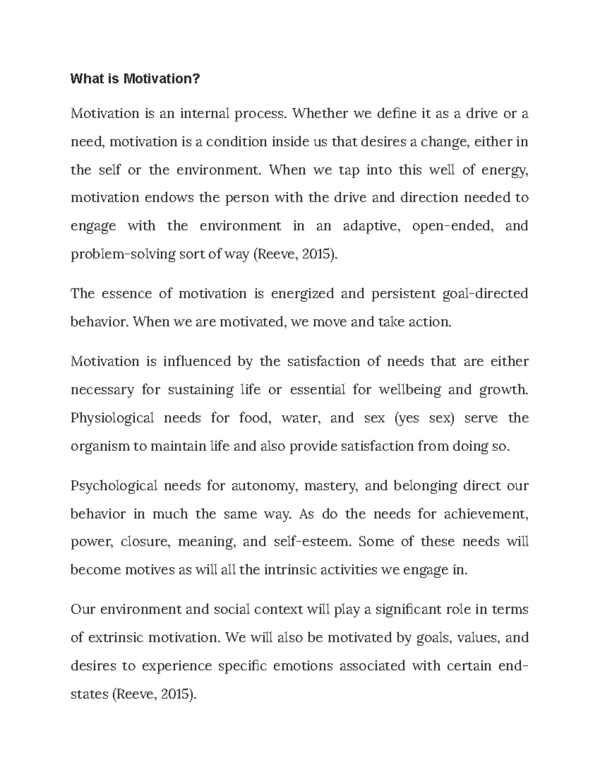 Motivation - Lecture notes 1-5 - What is Motivation? Motivation is an ...