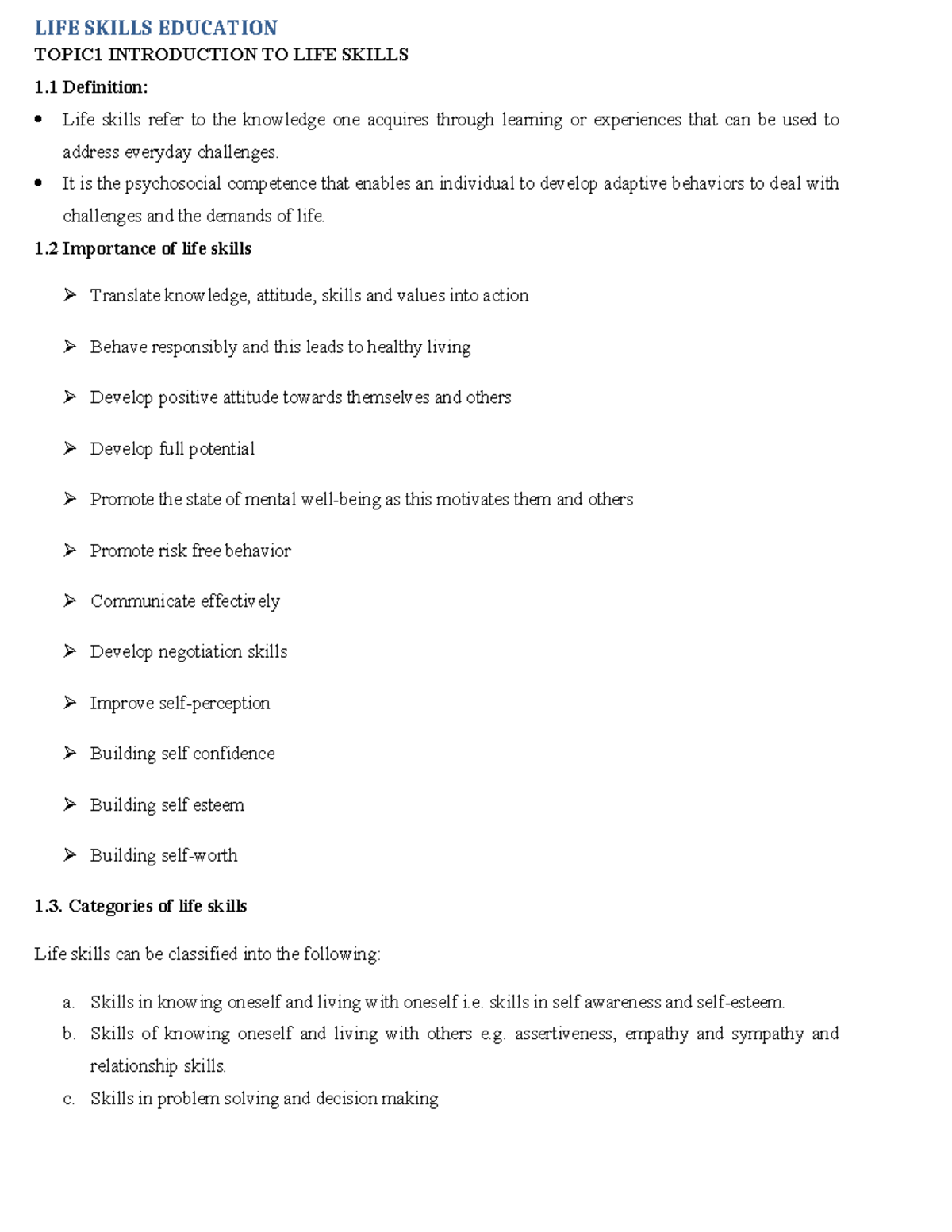 Lifeskills-notes-1 - These are clear notes for a student - LIFE SKILLS ...