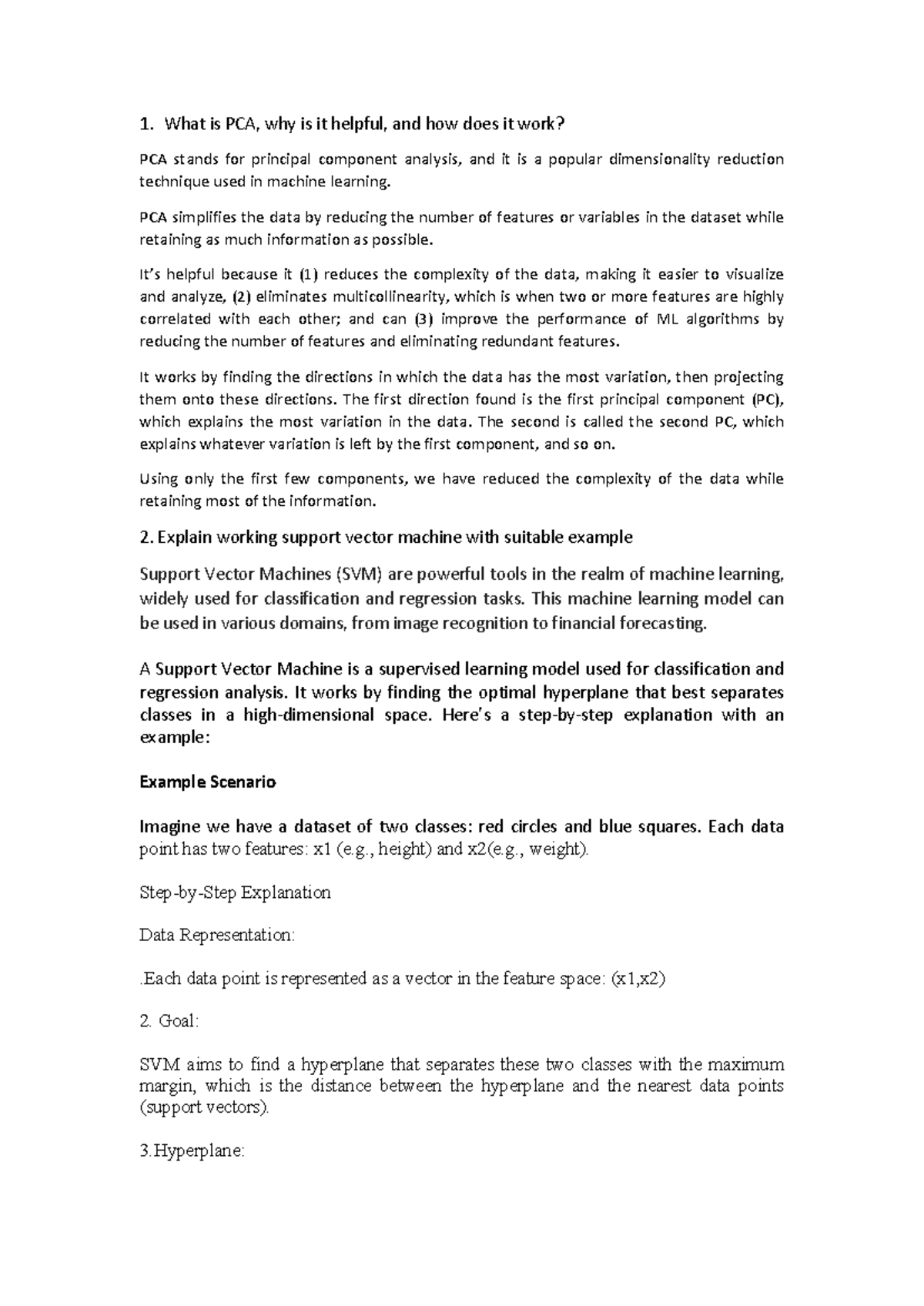 Unit 1 question and answers for M & DL - 1. What is PCA, why is it ...