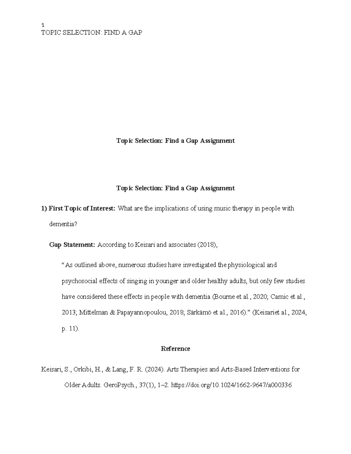 Topic Selection Find a Gap Assignment - 1 TOPIC SELECTION: FIND A GAP ...