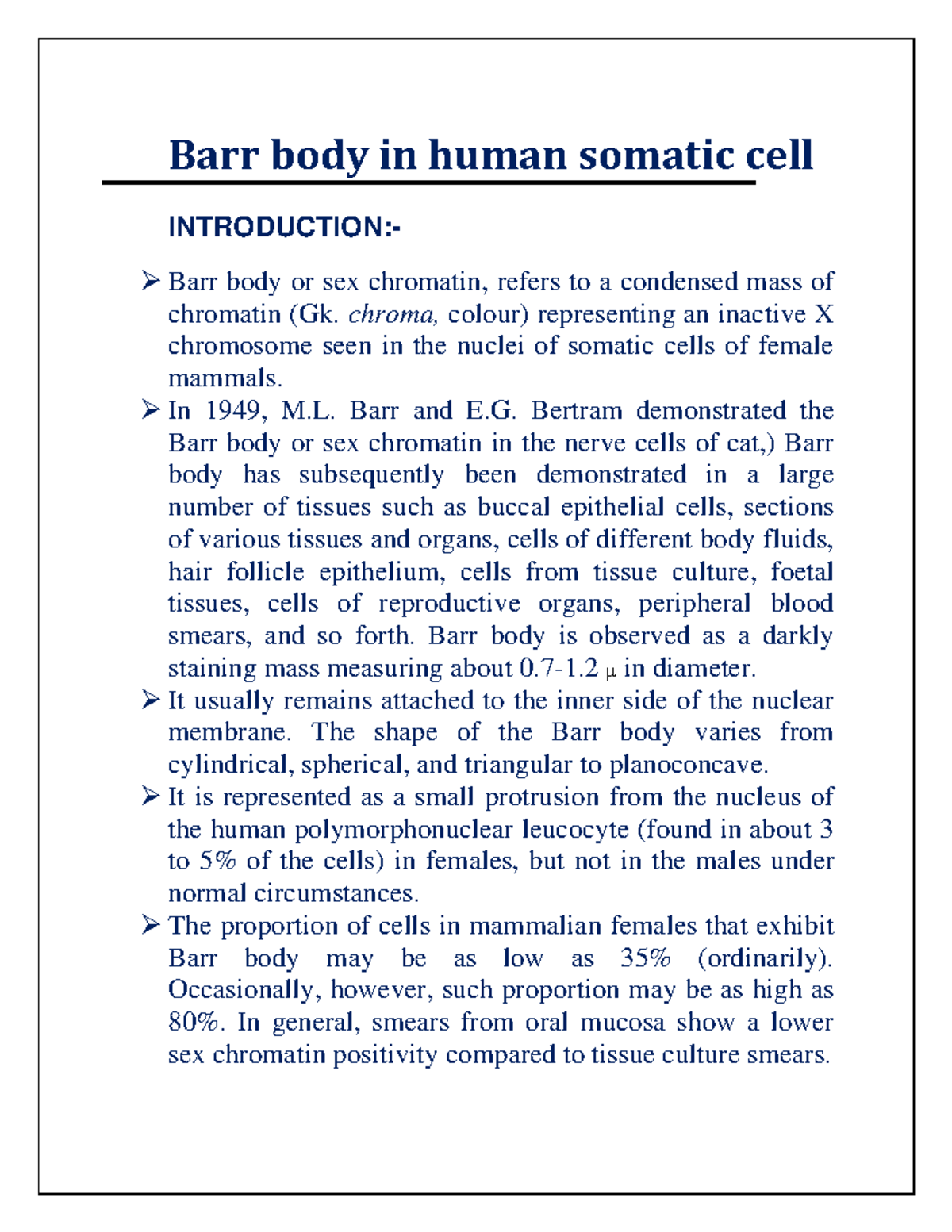 Barr body in human somatic cell - Barr body in human somatic cell ...