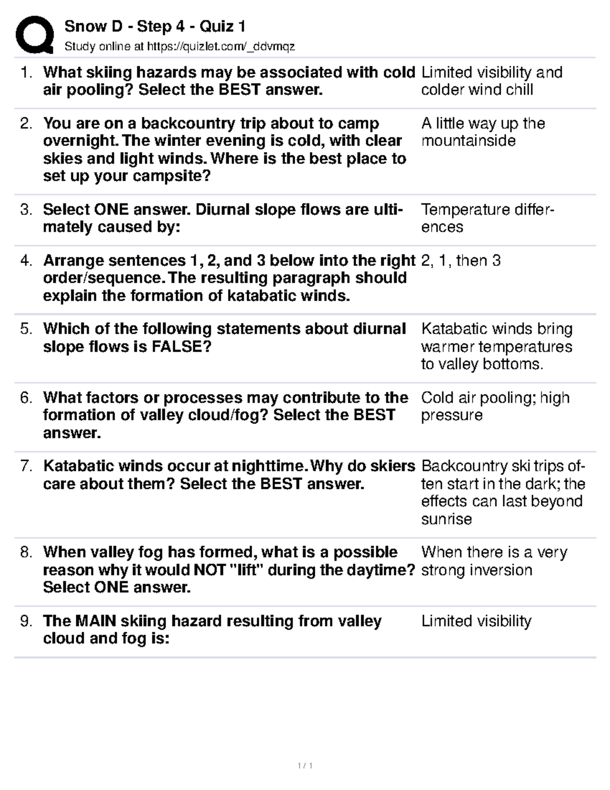 Snow D - Step 4 - Quiz 1 - Snow D - Step 4 - Quiz 1 Study online at ...
