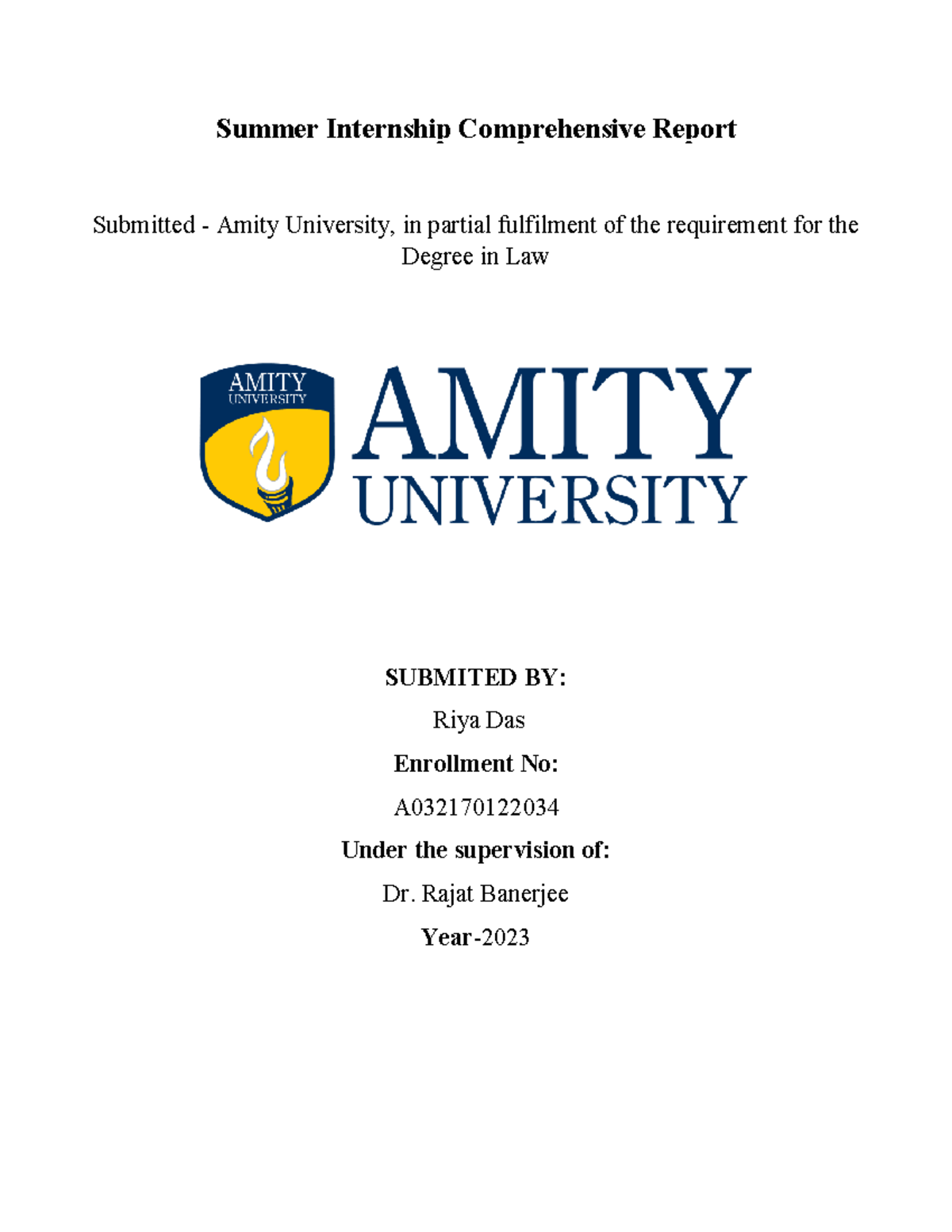 NTCC Report of Legal Internship of Semester 5 of LLB(Hons.) of Amity ...