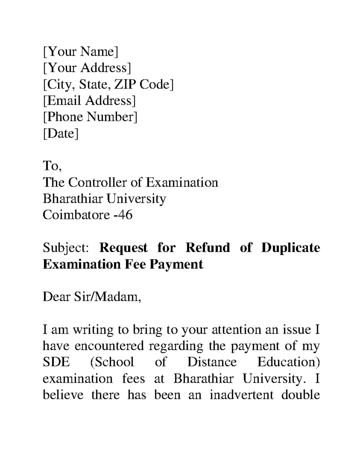 Letter from a student - [Your Name] [Your Address] [City, State, ZIP ...