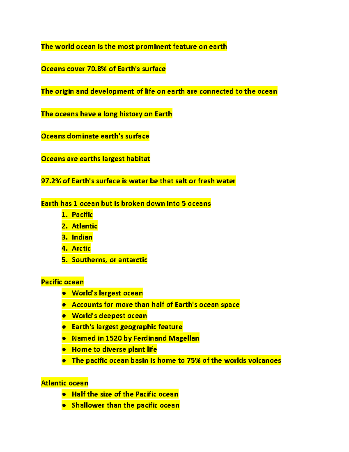 Chapter1 lecture notes - The world ocean is the most prominent feature ...