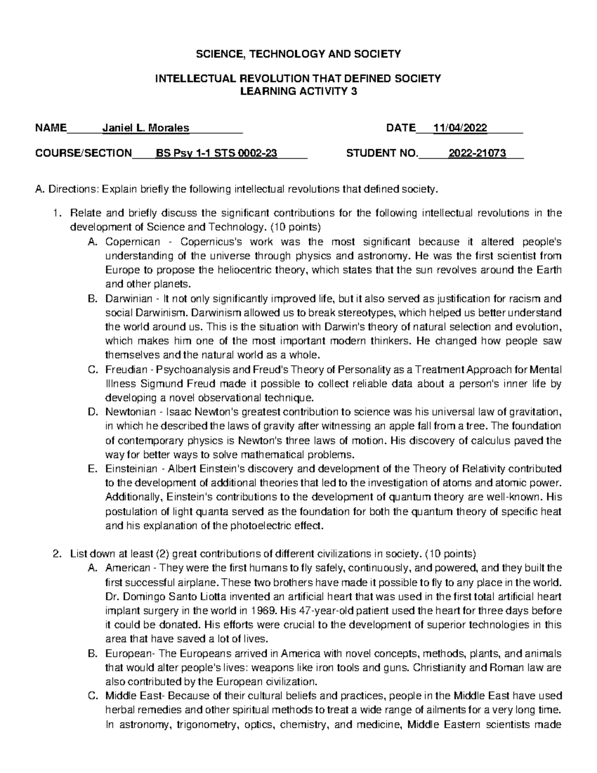 Learning Activity 3 Intellectual Revolution that defined Society ...